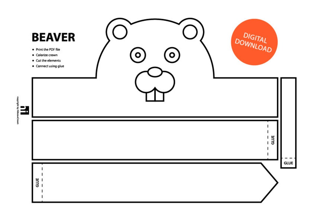 Beaver Paper Crown - Printable, Coloring Crown, Coloring Face Mask ...
