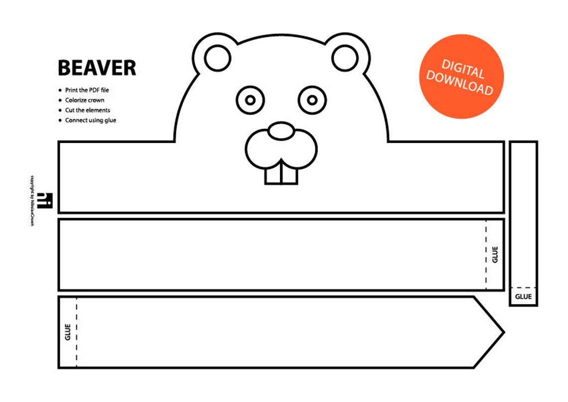 Beaver Paper Crown - Printable, Coloring Crown, Coloring Face Mask ...
