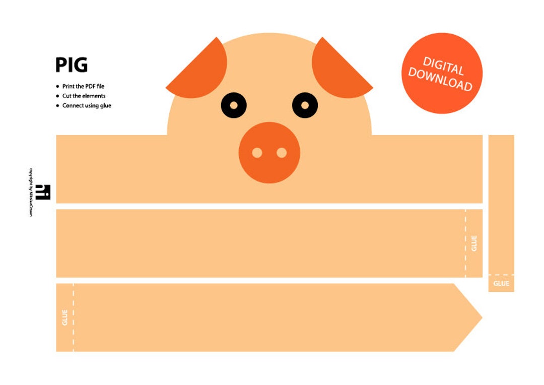 Pig Paper Crown - Printable, Crown Template, Animal Headband, Animal ...