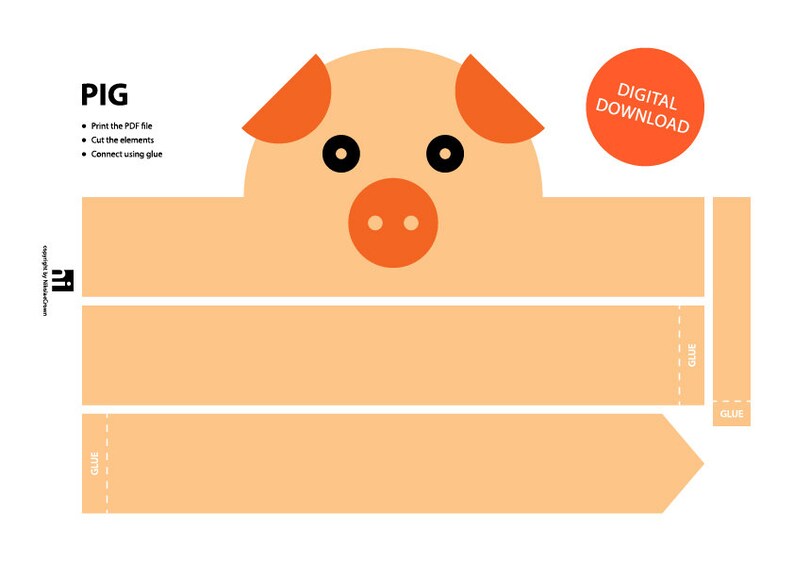 Pig Paper Crown - Printable, Crown Template, Animal Headband, Animal ...