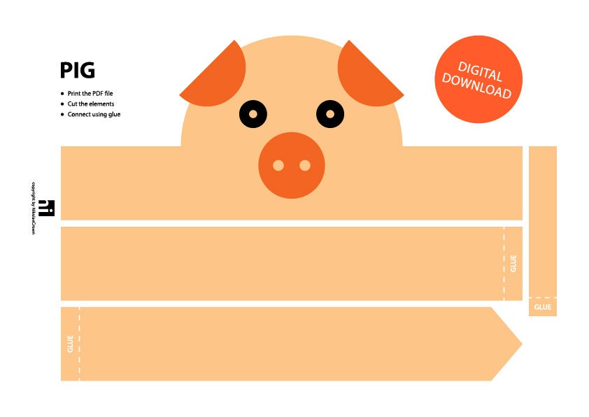 Pig Paper Crown - Printable, Crown Template, Animal Headband, Animal ...