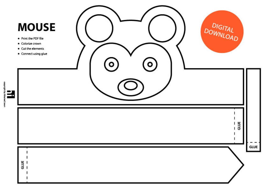 Mouse Paper Crown - Printable, Coloring Crown, Coloring Face Mask ...