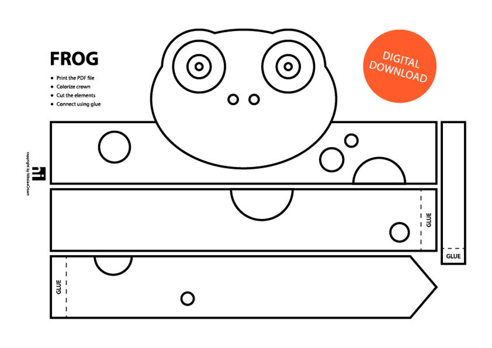 Frog Paper Crown - Printable, Coloring Crown, Coloring Face Mask, Crown ...