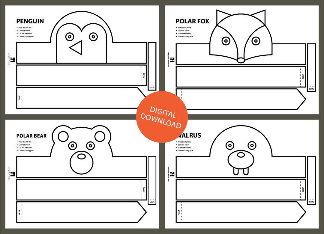 Arctic Animal Paper Crown - Printable, Coloring Crown, Coloring Face ...