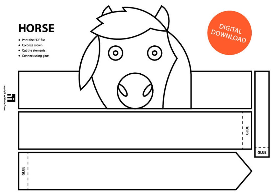 Horse Paper Crown - Printable, Coloring Crown, Coloring Face Mask ...