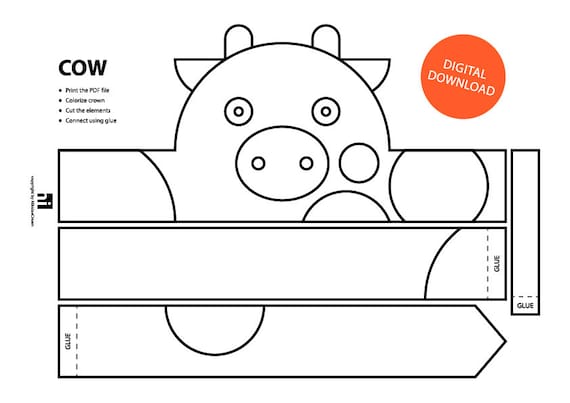 Cow Paper Crown Printable Coloring Crown Coloring Face - Etsy Singapore