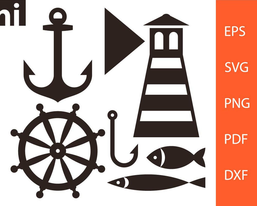 Marine Elements | Anchor Svg | Rudder Svg | Fish Svg | Hook Svg ...