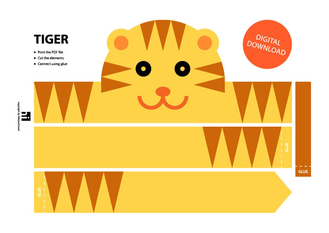 Tiger Paper Crown - Printable, Crown Template, Animal Headband, Animal ...