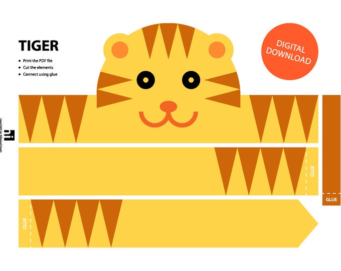Tiger Paper Crown Coloring Printable Kids Craft Tiger Birthday Party ...