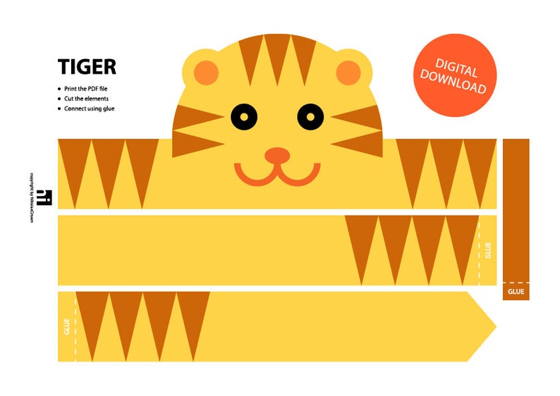 Tiger Paper Crown - Printable, Crown Template, Animal Headband, Animal ...