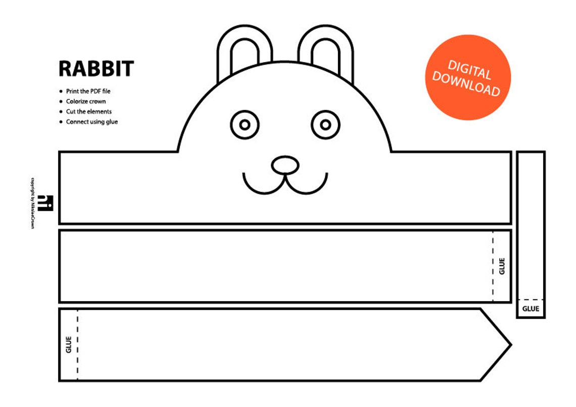 Rabbit Paper Crown - Printable, Coloring Crown, Coloring Face Mask ...