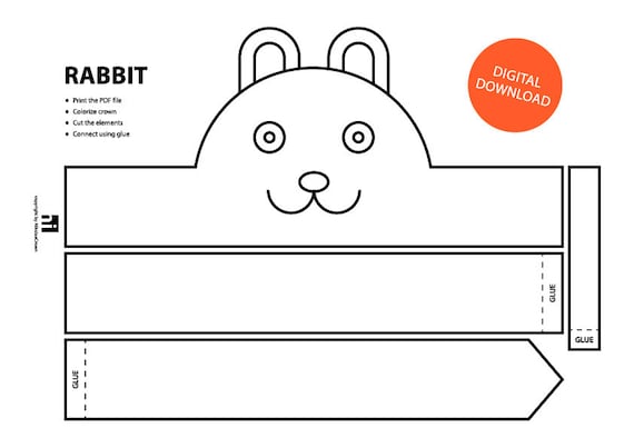 Rabbit Paper Crown Printable Coloring Crown Coloring Face | Etsy