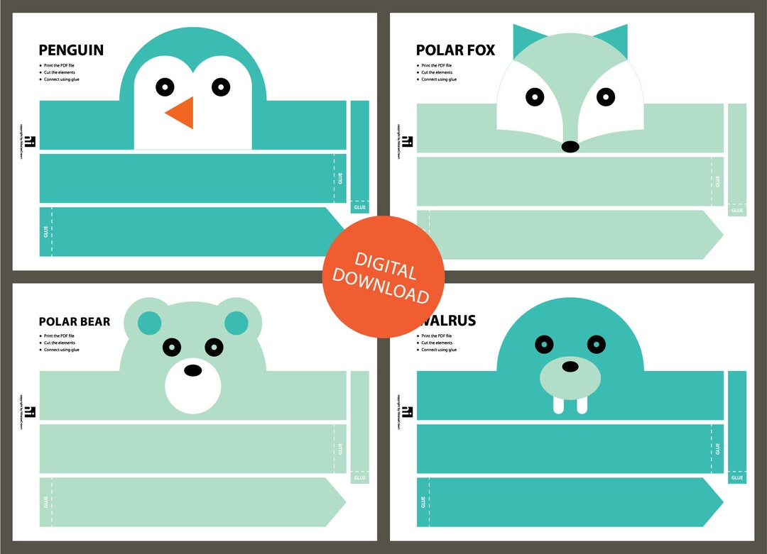 Arctic Animal Crown Set - Printable, Face Mask, Crown Template, Animal ...