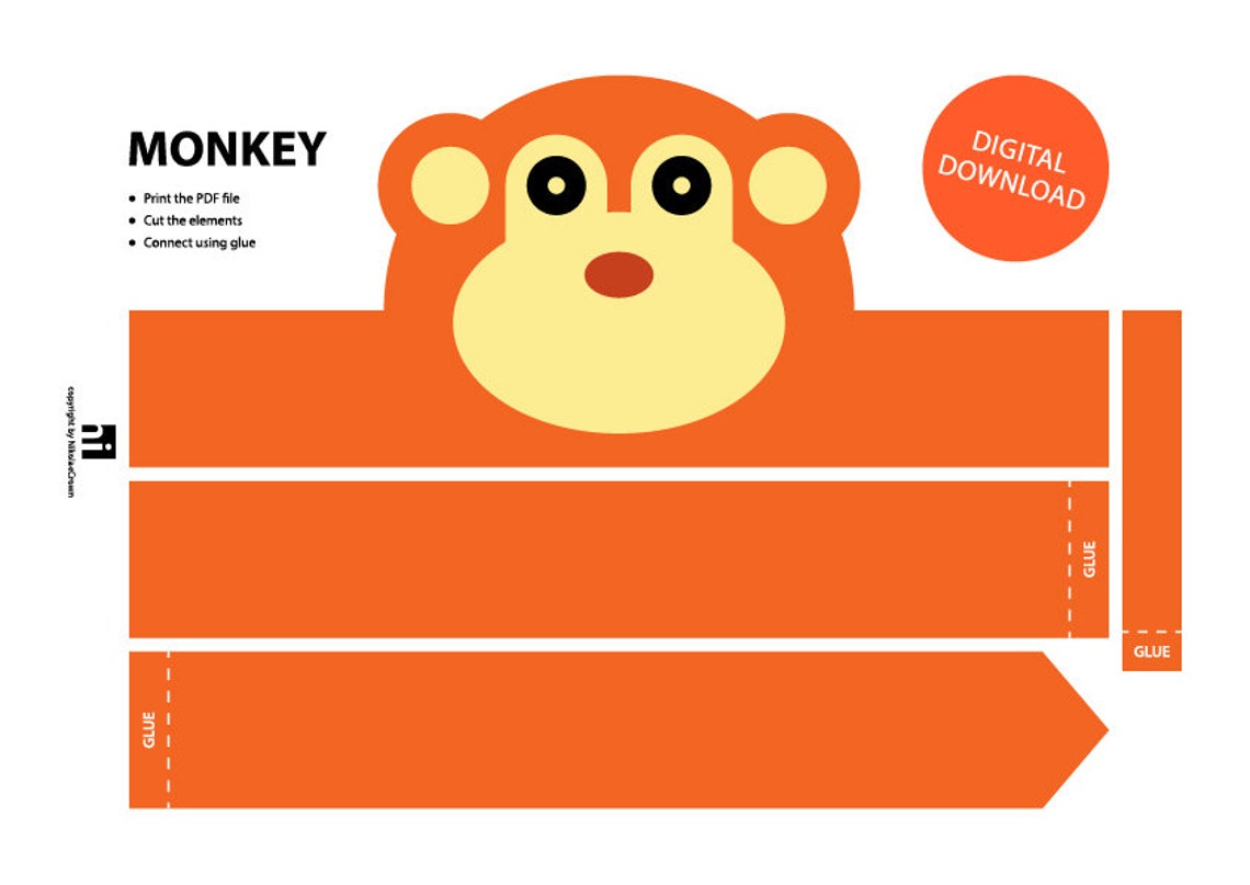 Monkey Paper Crown - Printable, Crown Template, Animal Headband, Animal ...