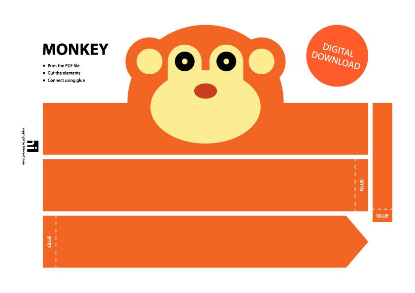 Monkey Paper Crown - Printable, Crown Template, Animal Headband, Animal ...