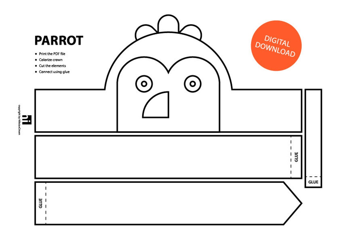 Parrot Paper Crown - Printable, Coloring Crown, Coloring Face Mask ...