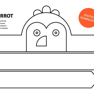 Parrot Paper Crown - Printable, Coloring Crown, Coloring Face Mask ...