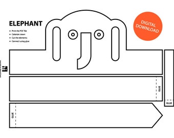 Elephant Paper Crown Printable Crown Template Animal | Etsy