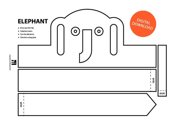 Elephant Paper Crown Printable Coloring Crown Coloring | Etsy