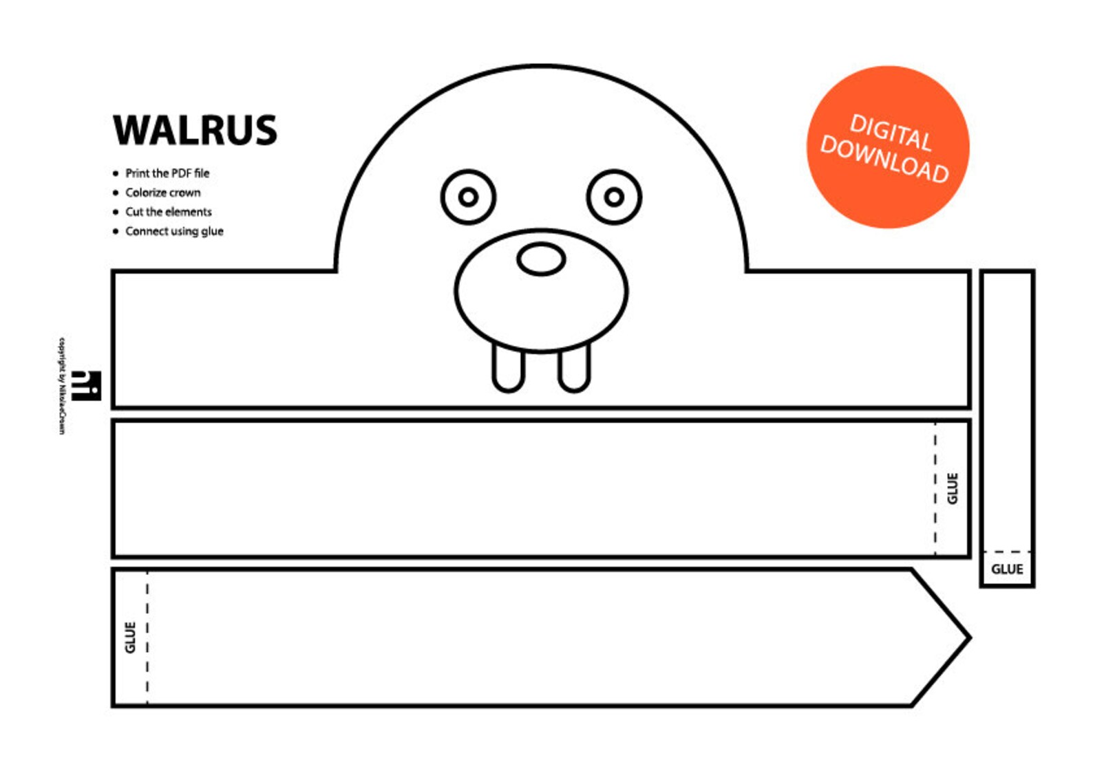 Walrus Paper Crown - Printable, Coloring , Coloring Face Mask, Crown ...