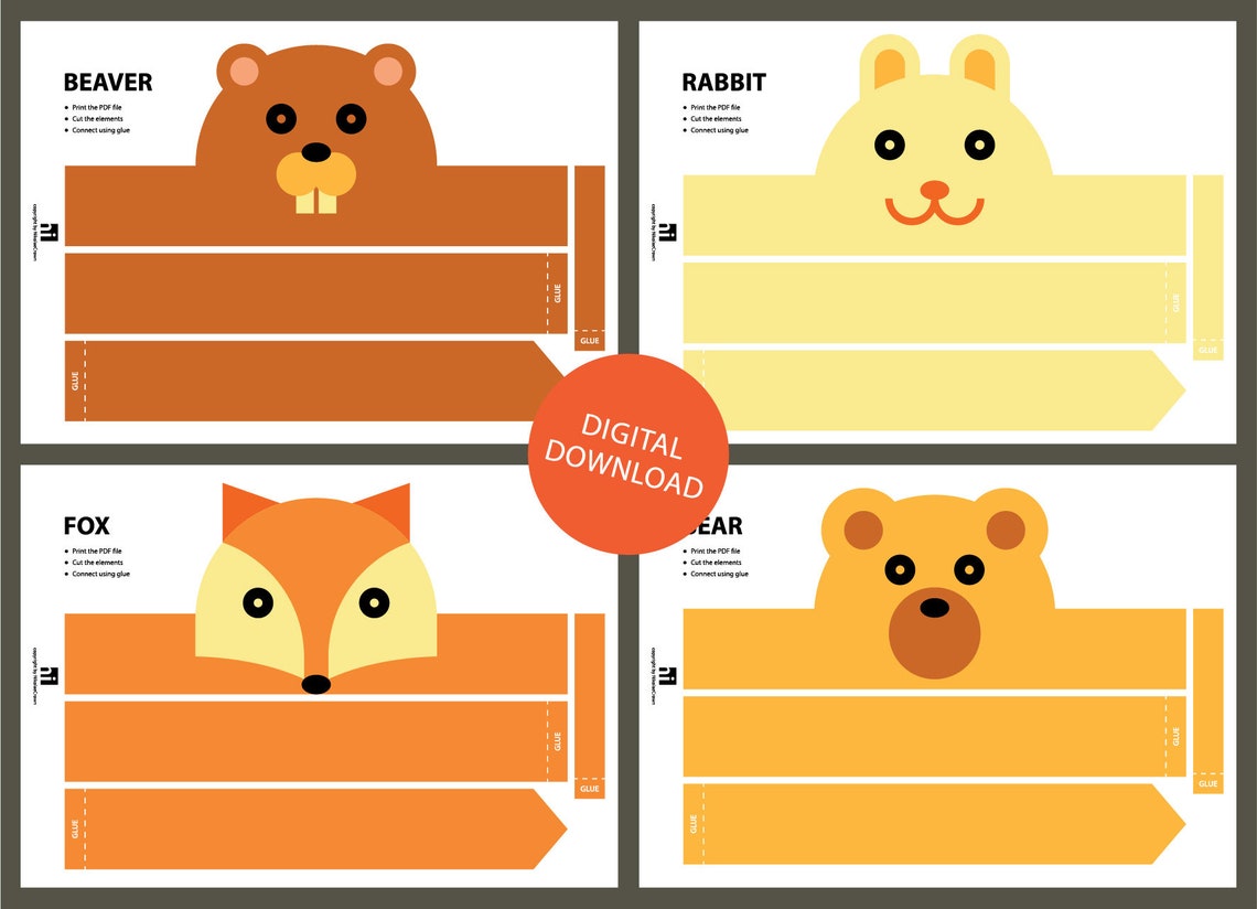 Forest Animal Crown Set - Printable, Face Mask, Crown Template, Animal ...