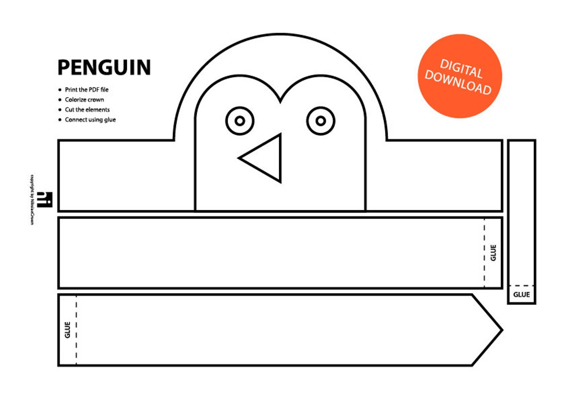 Penguin Paper Crown - Printable, Coloring Crown, Coloring Face Mask ...
