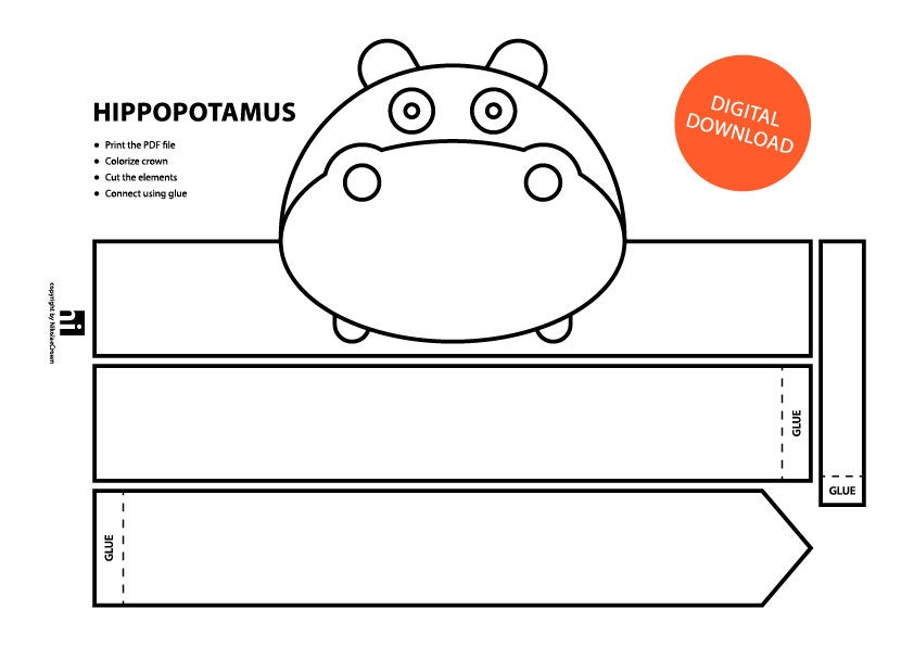 Hippopotamus Paper Crown - Printable, Coloring Crown, Coloring Face ...