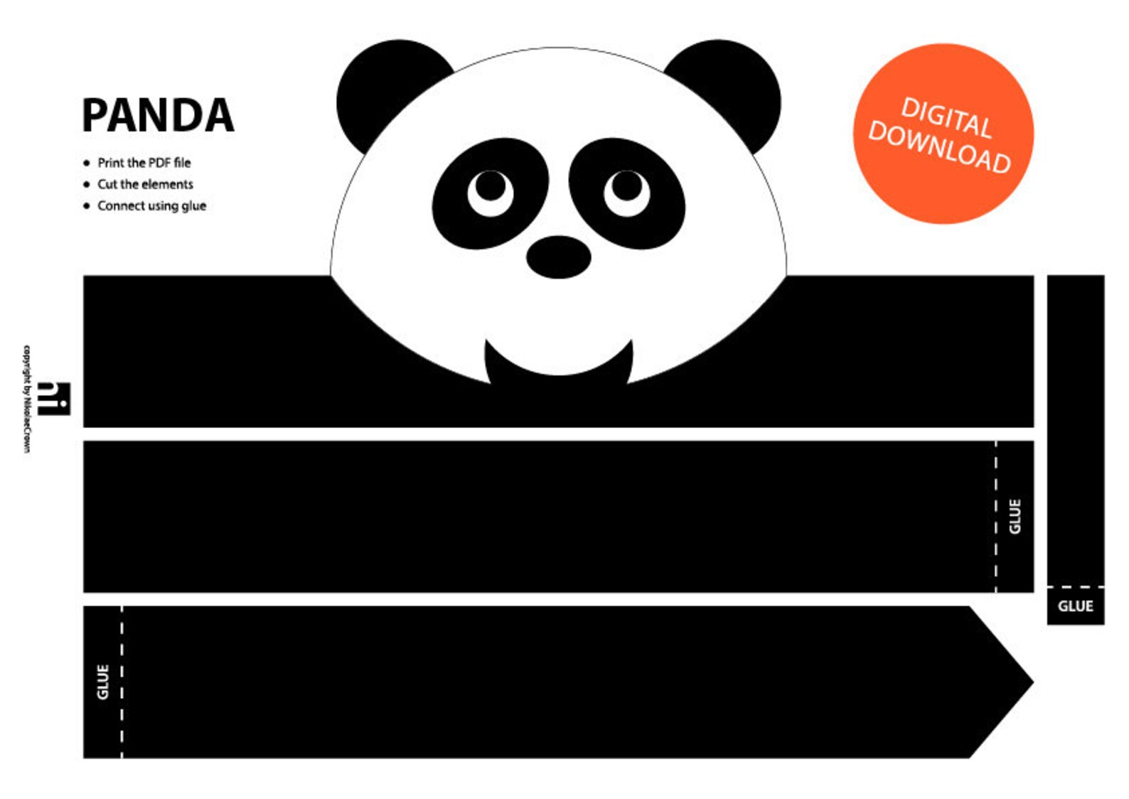 Panda Paper Crown - Printable, Crown Template, Animal Headband, Animal ...