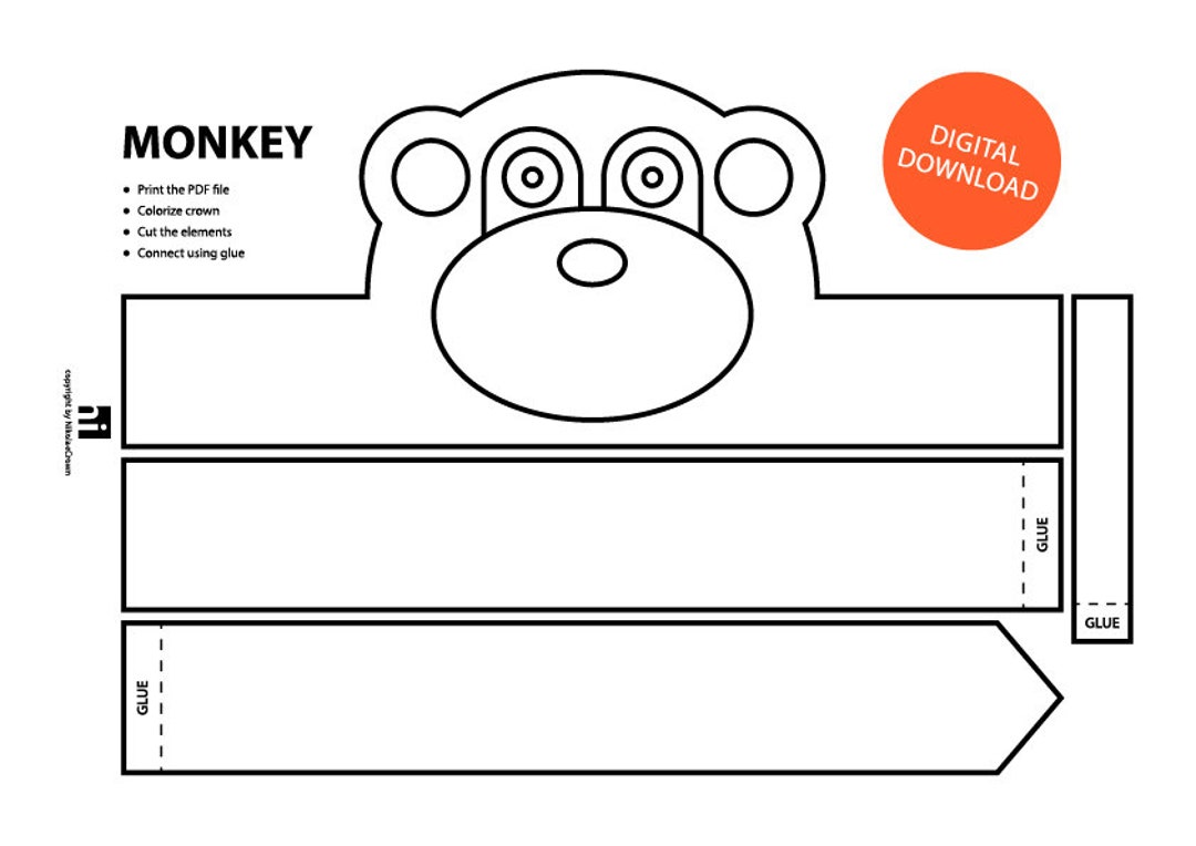 Monkey Paper Crown - Printable, Coloring Crown, Coloring Face Mask ...