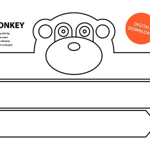 Monkey Paper Crown - Printable, Coloring Crown, Coloring Face Mask ...