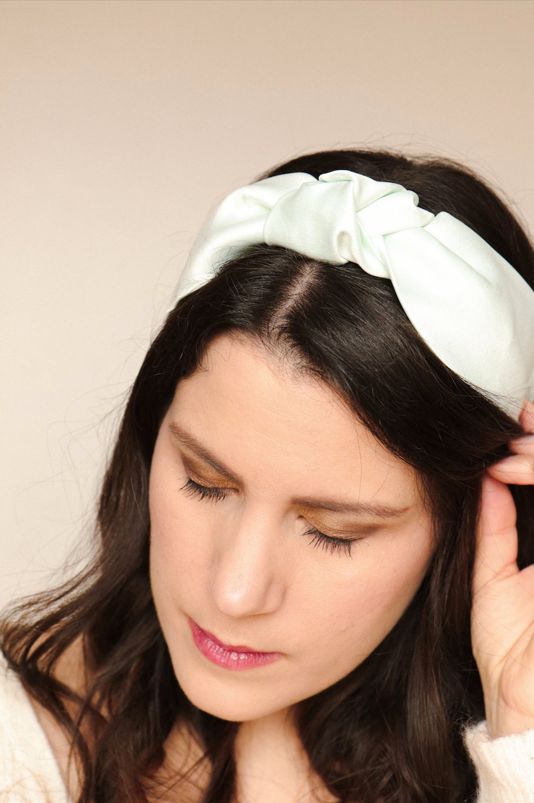 Tied-effect Headband in Thick Turquoise Blue Satin - Etsy