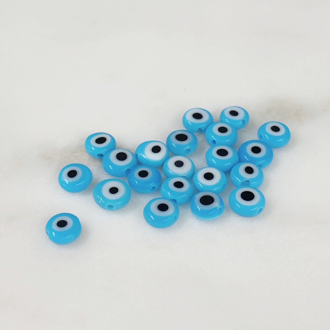 10 Piece Flat Glass Tiny Evil Eye Round Coin Shape Beads Double Sided ...