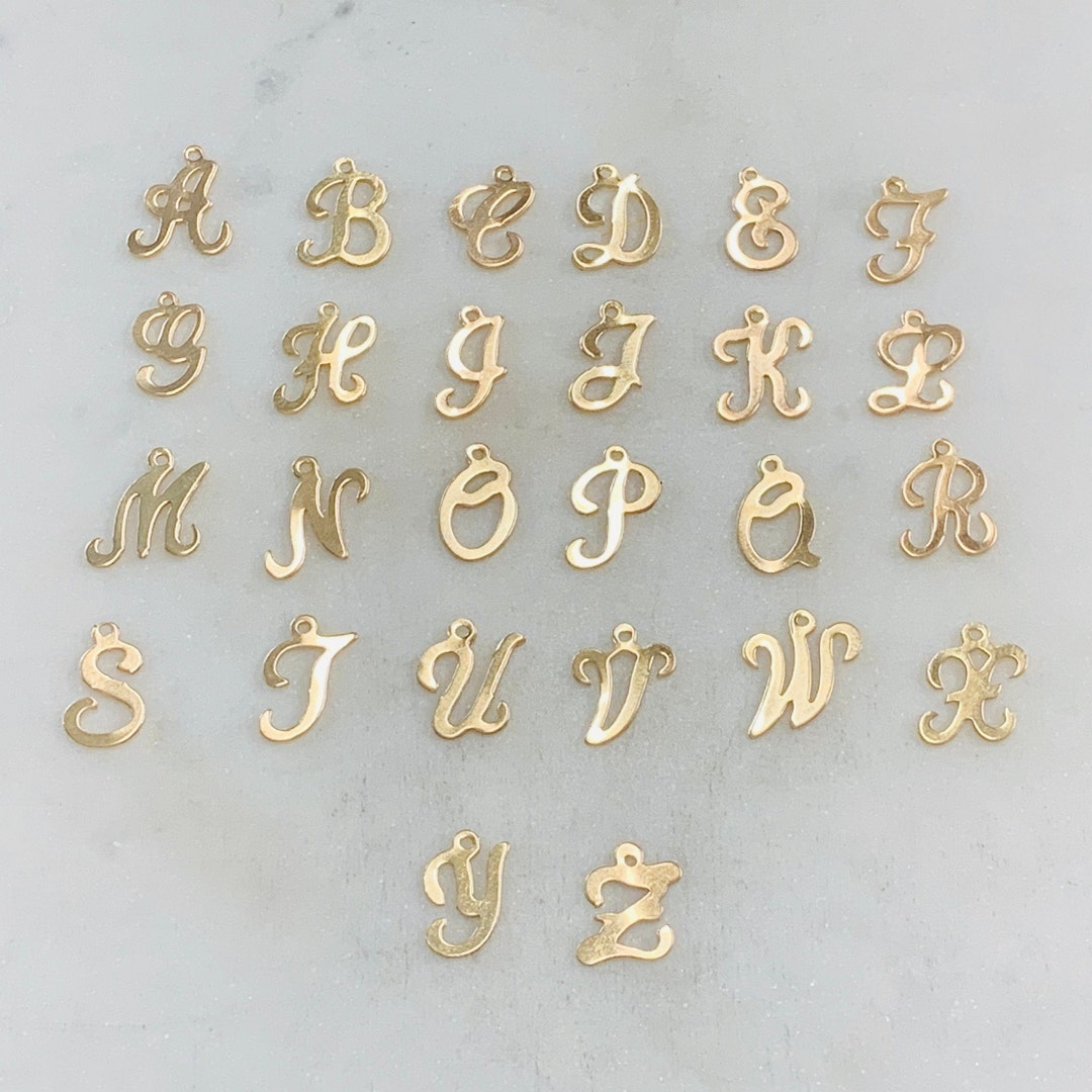 14K Gold Filled Alphabet Script Letter Cut Out Charm Pendant Choose ...