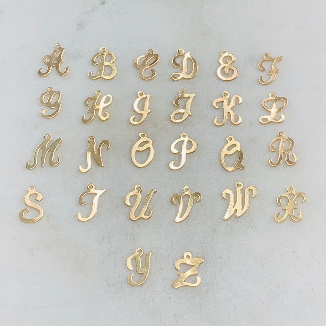 14K Gold Filled Alphabet Script Letter Cut Out Charm Pendant - Etsy