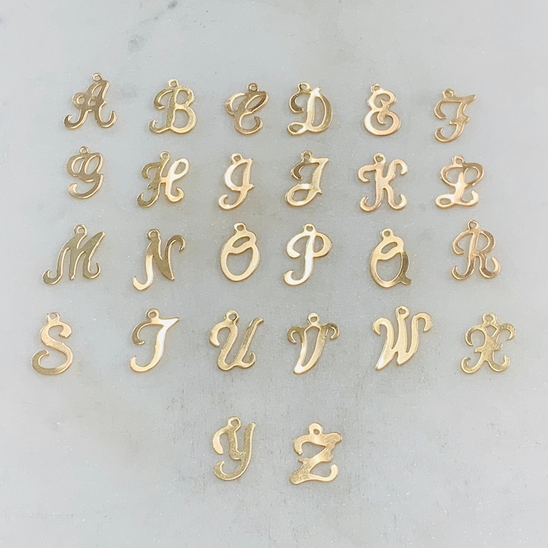14K Gold Filled Alphabet Script Letter Cut Out Charm Pendant Choose ...
