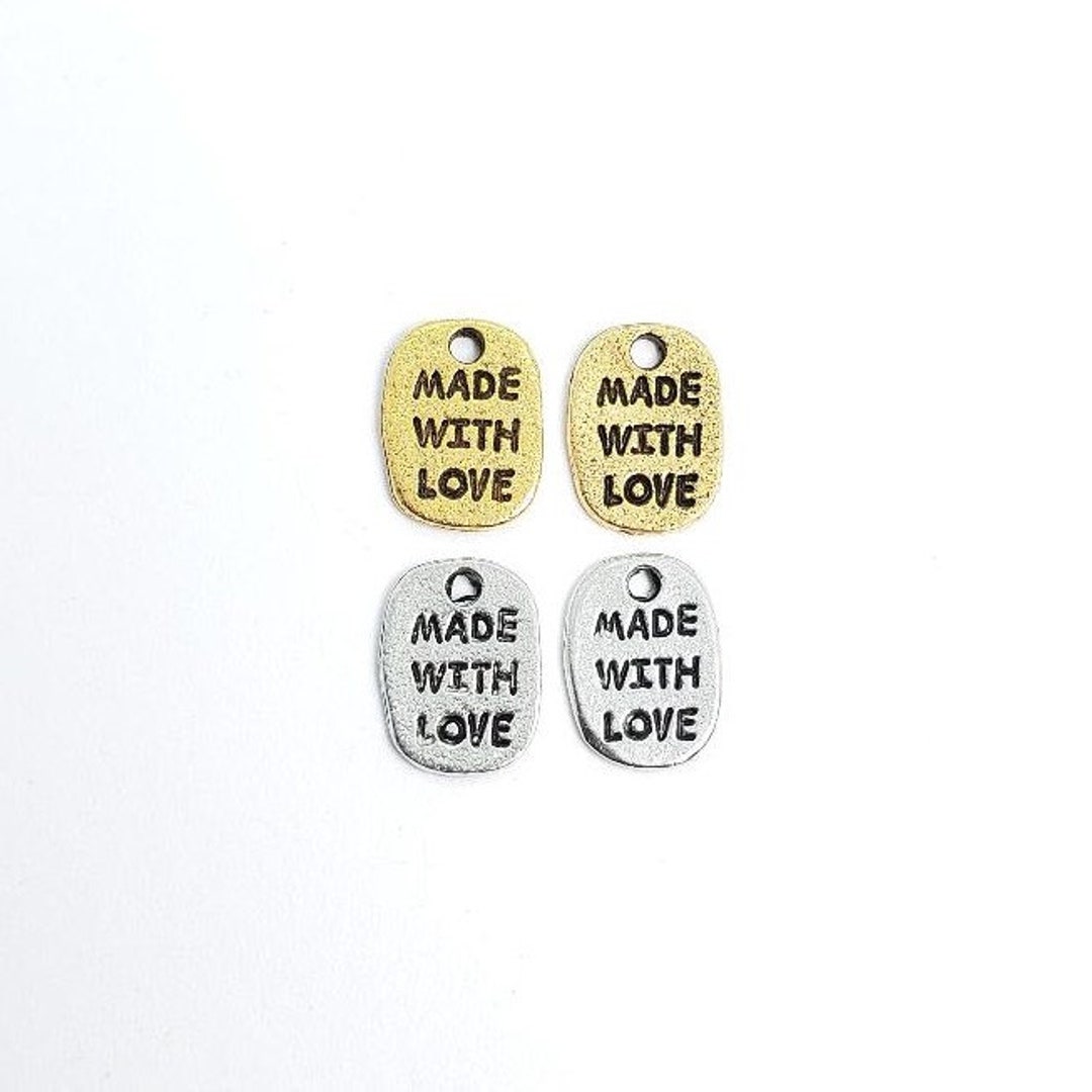 2 Pieces Pewter Made With Love Stamped Word Charm Inspirational Pendant ...