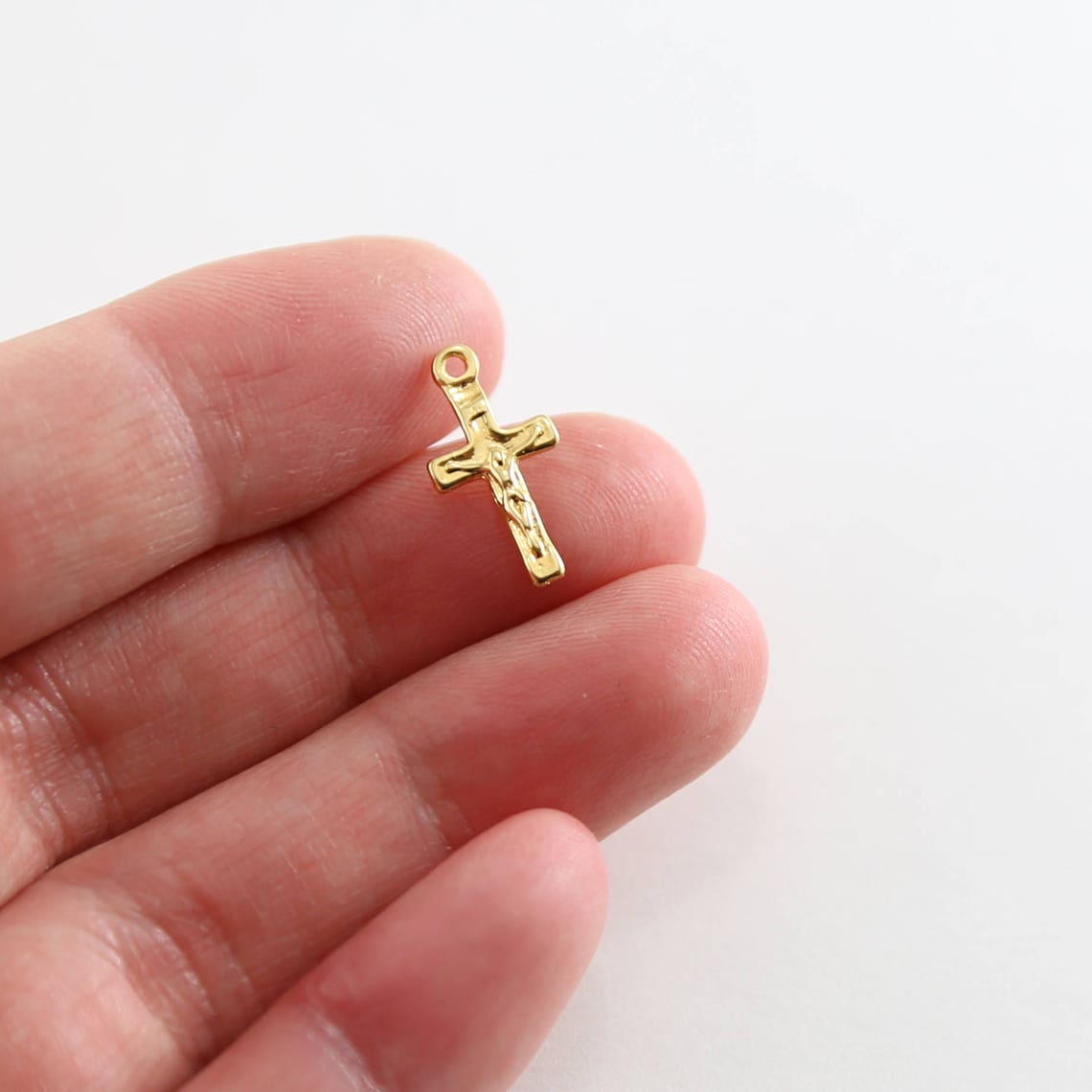 Mini Tiny Little Crucifix Cross Charm With Flat Back in Sterling Silver ...