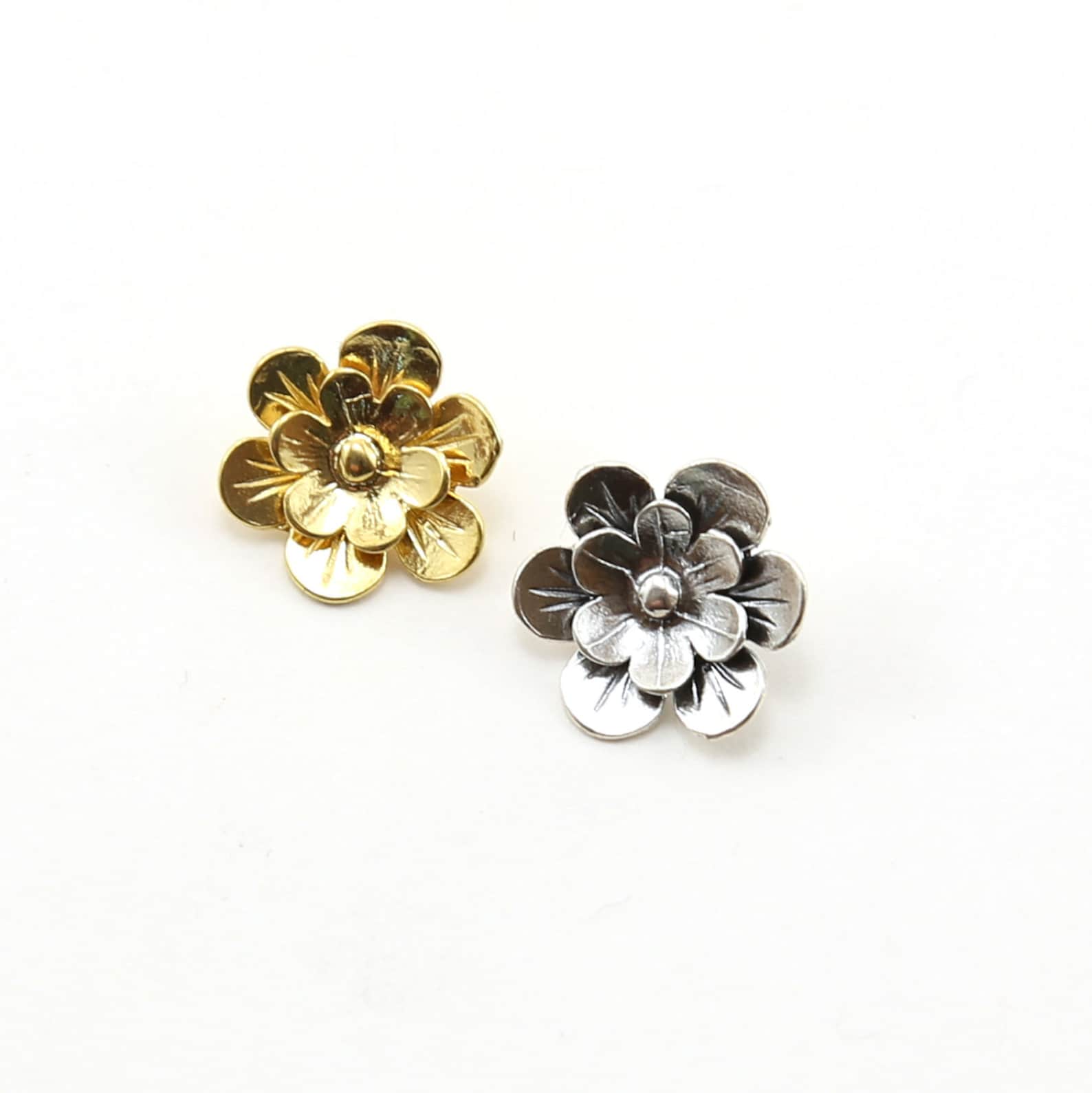 Layered Flower Daisy Button in Sterling Silver or Shiny - Etsy