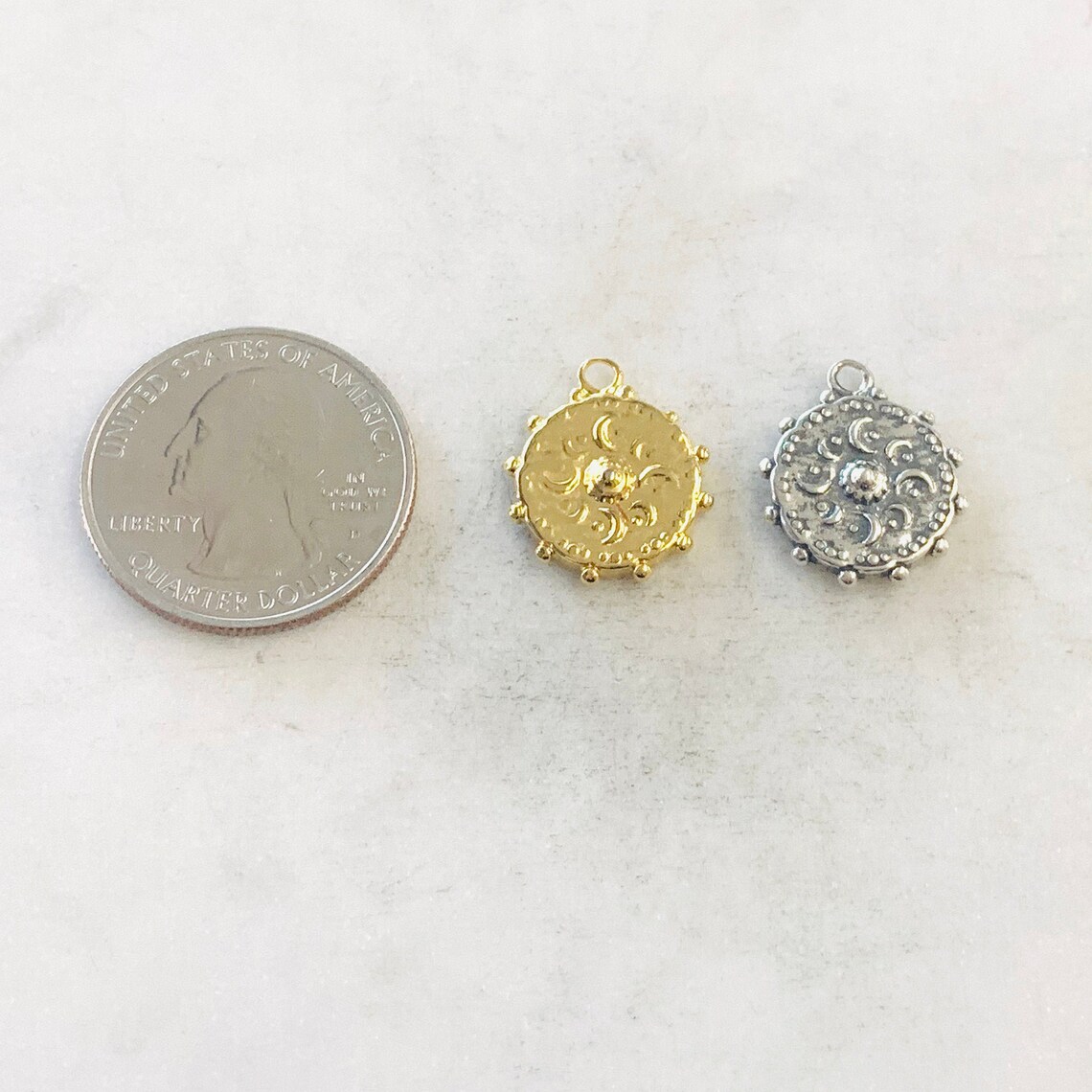 Celestial Coin Crescent Moon With Dotted Edge Rim Round Circle | Etsy