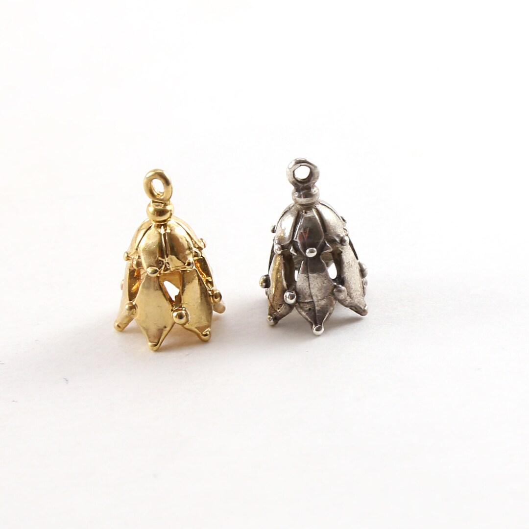 Ornate Bell Bead Cap Charm Pendant in Sterling Silver or Vermeil - Etsy