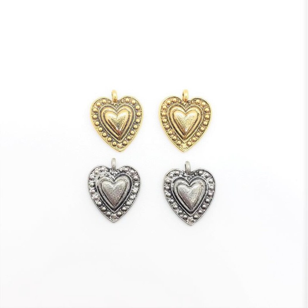 2 Pieces Pewter Layered Heart With Loop Charm Love Friendship Valentine ...