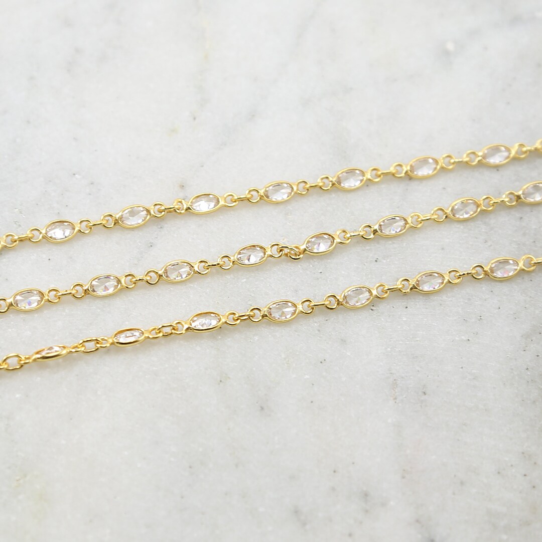 Oval CZ Cubic Zirconia Stone Link Chain in Gold Plated Sterling Silver ...