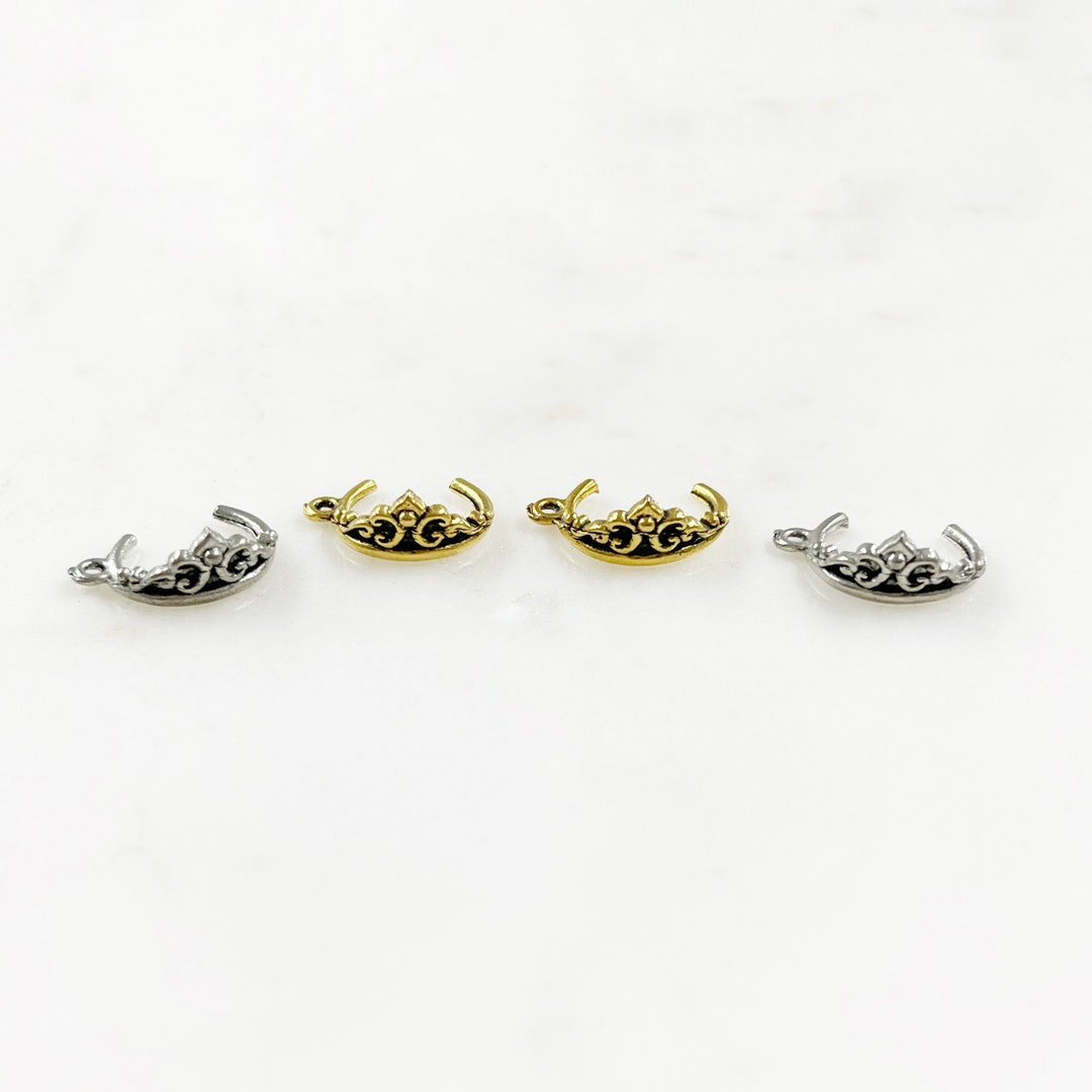 2 Pieces Small 3D Pewter Tiara Charm With Loop in Antique Gold or ...