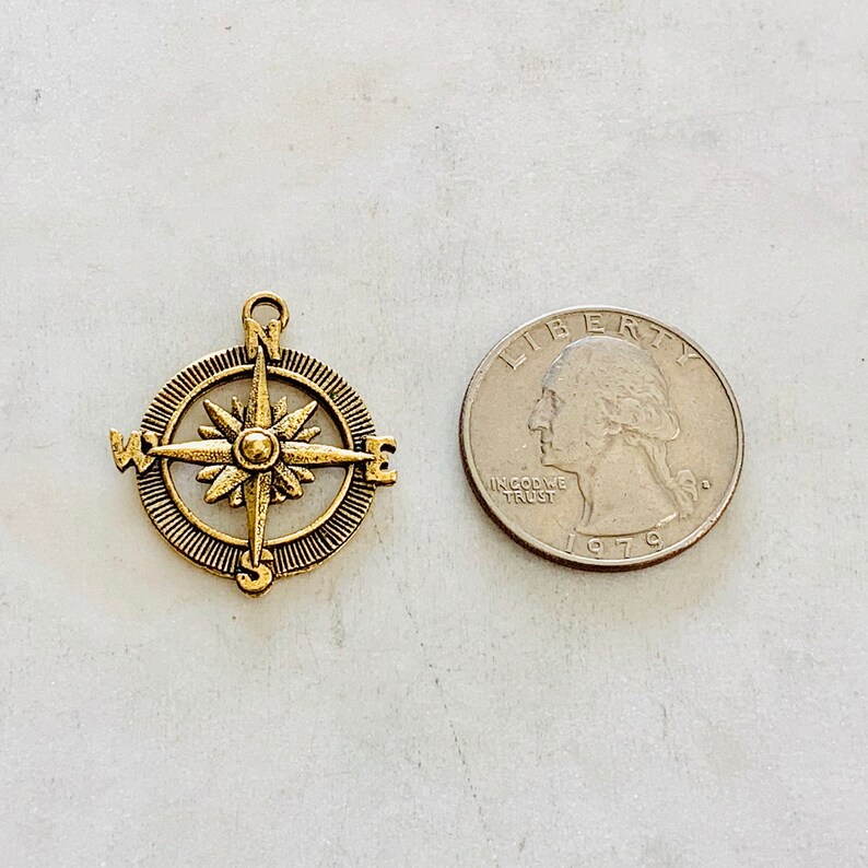 Round Compass Charm Pewter Metal Navigation Traveler Pendant Medallion ...
