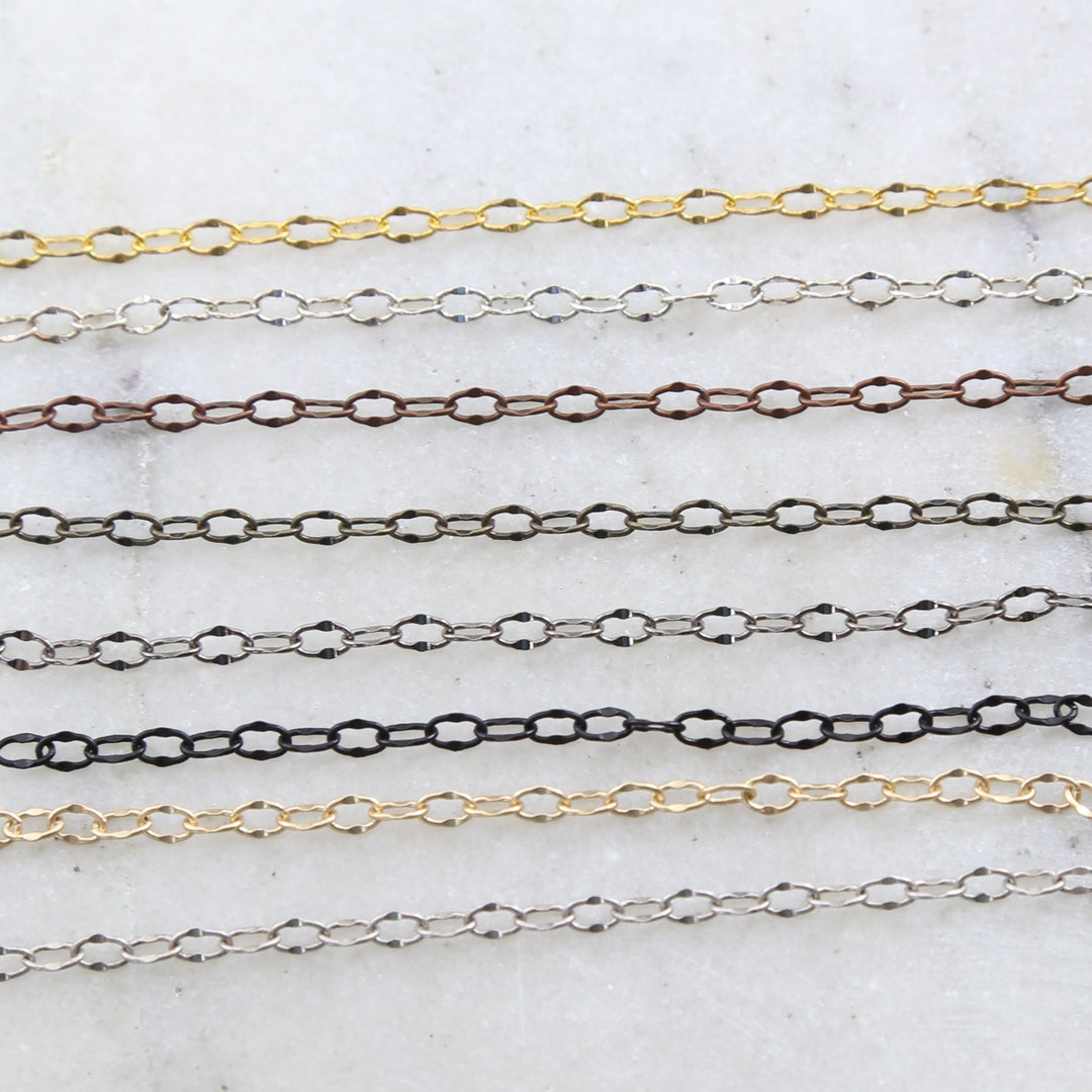 Base Metal Dainty Oval Crimped Chain in Shiny Silver and Gold, Antique ...
