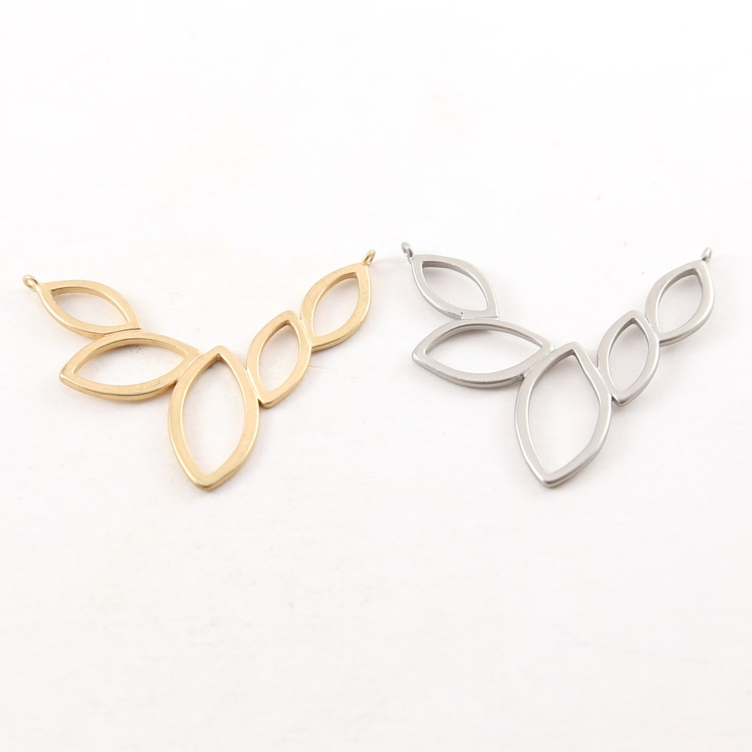Large Connected Oval Leaf Connector Link Charm Pewter Metal Connector ...