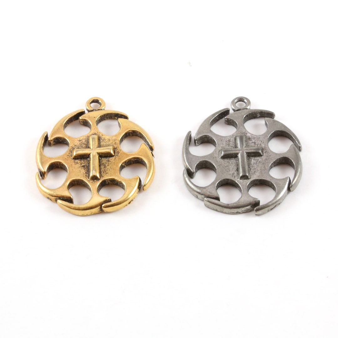 Extra Large Cross Circle Jagged Edges Pewter Base Metal Cross Coin ...