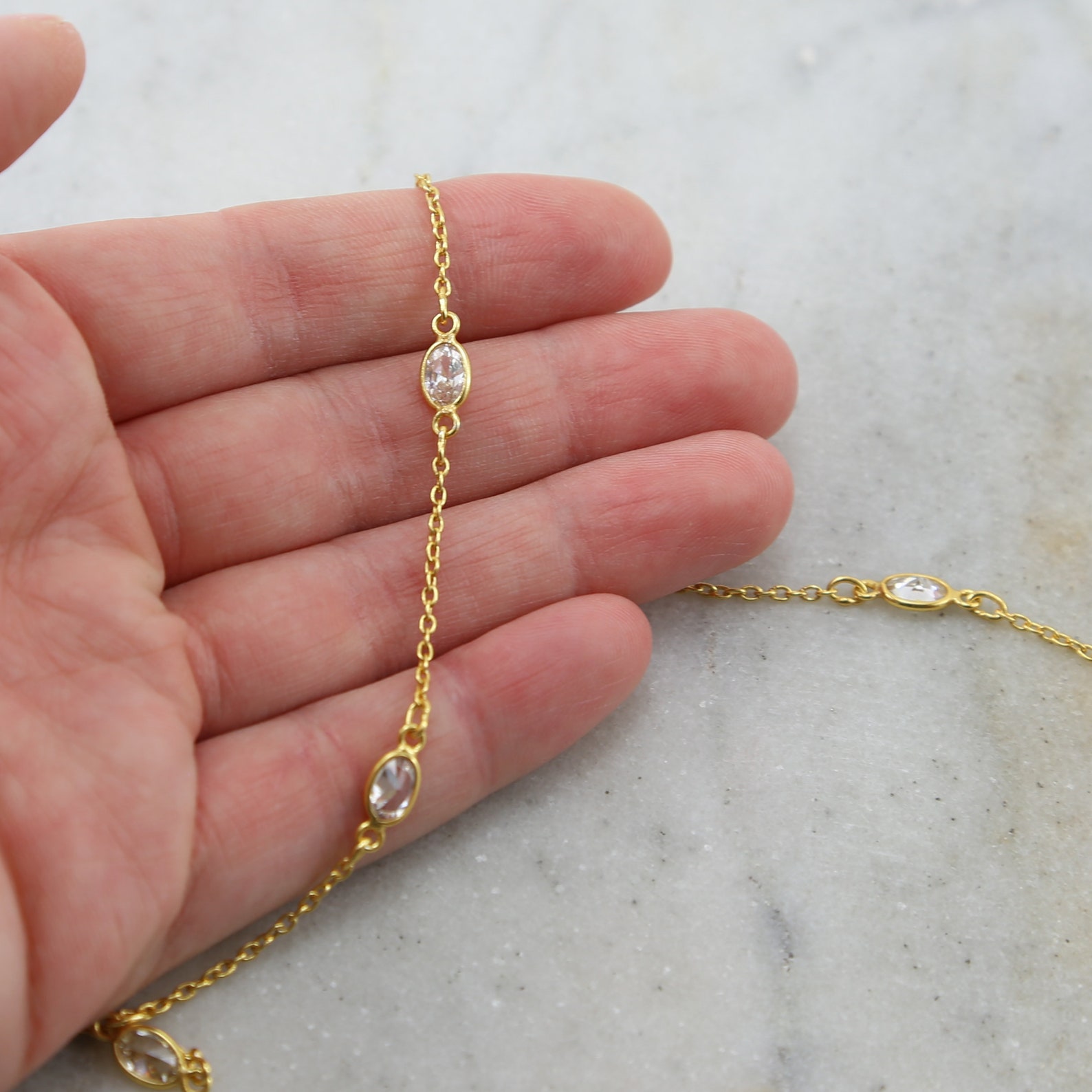 Tiny Oval CZ Cubic Zirconia Stone Link Chain in Gold Plated | Etsy