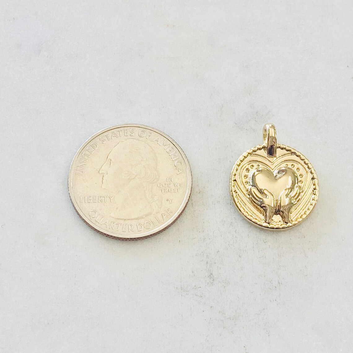 Vintage Inspired Hand Holding Heart Coin Charm Gold Plated - Etsy
