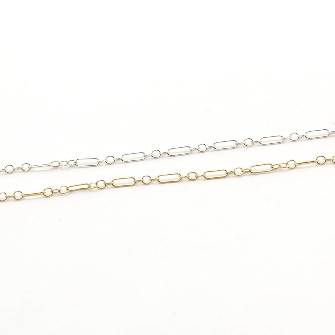 Delicate Long and Short Rectangle & Circle 4mm X 2mm Chain SS or 14K GF ...